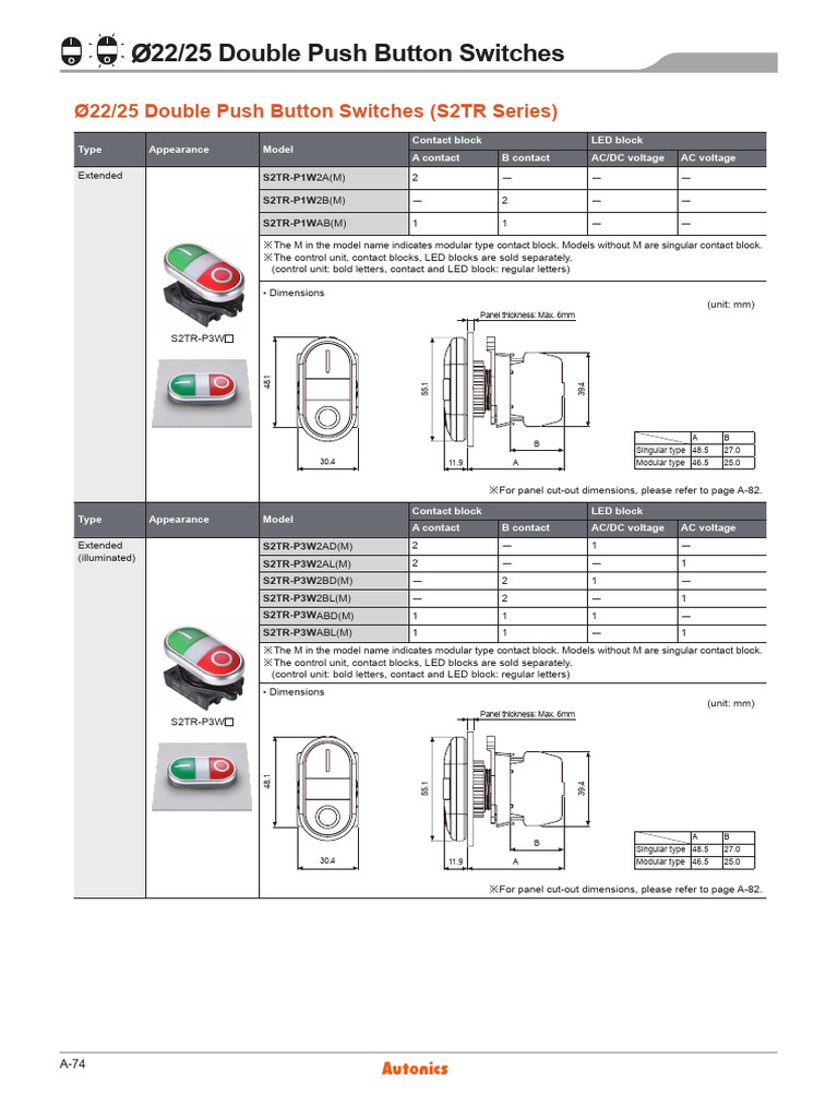 S2TR Series Push Button Specifications | PDF | Switch | Equipment