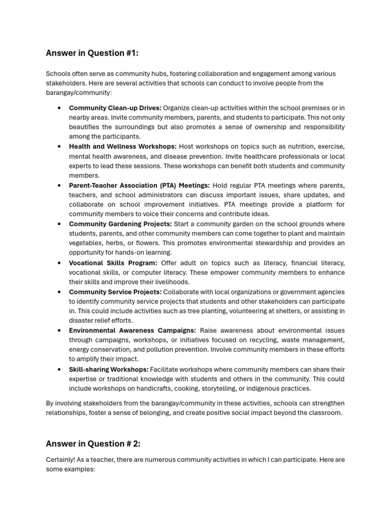 Answer in Questions by Ma'Am Kattie Alison Macatuggal | PDF | Cooking | Community