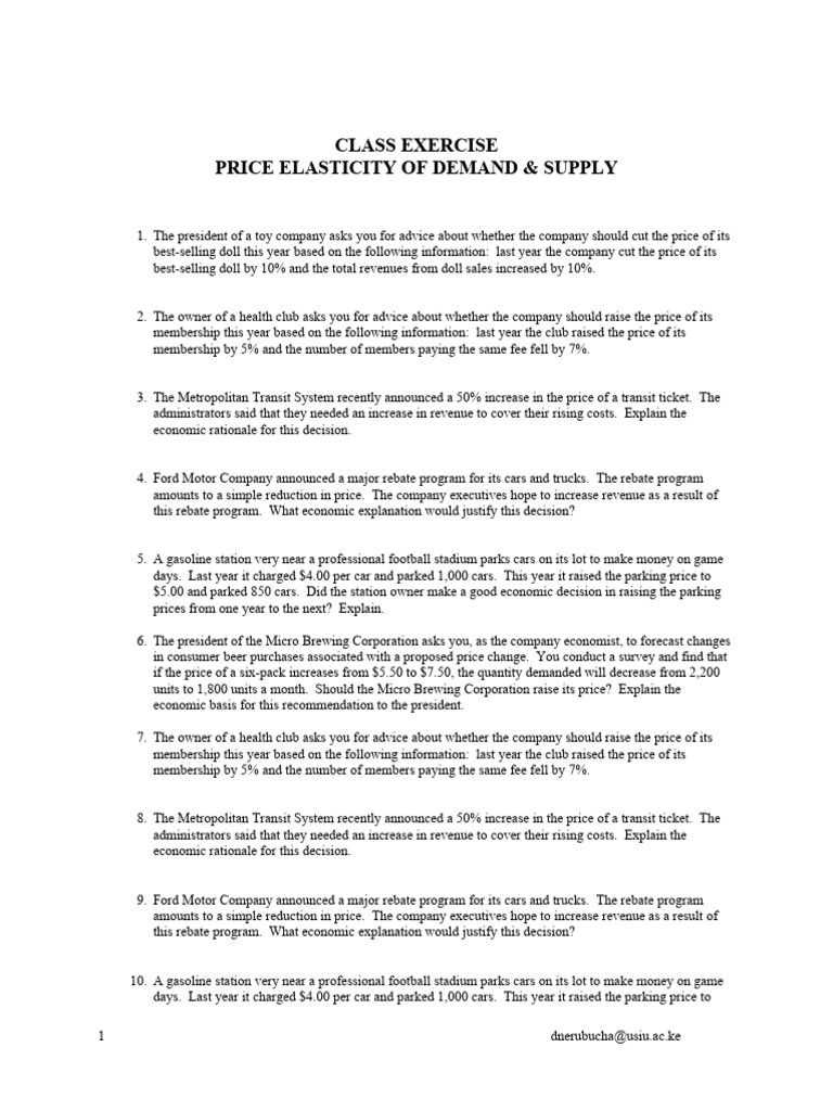 CLASS EXERCISE Price Elasticity of Demand | PDF | Price Elasticity Of ...