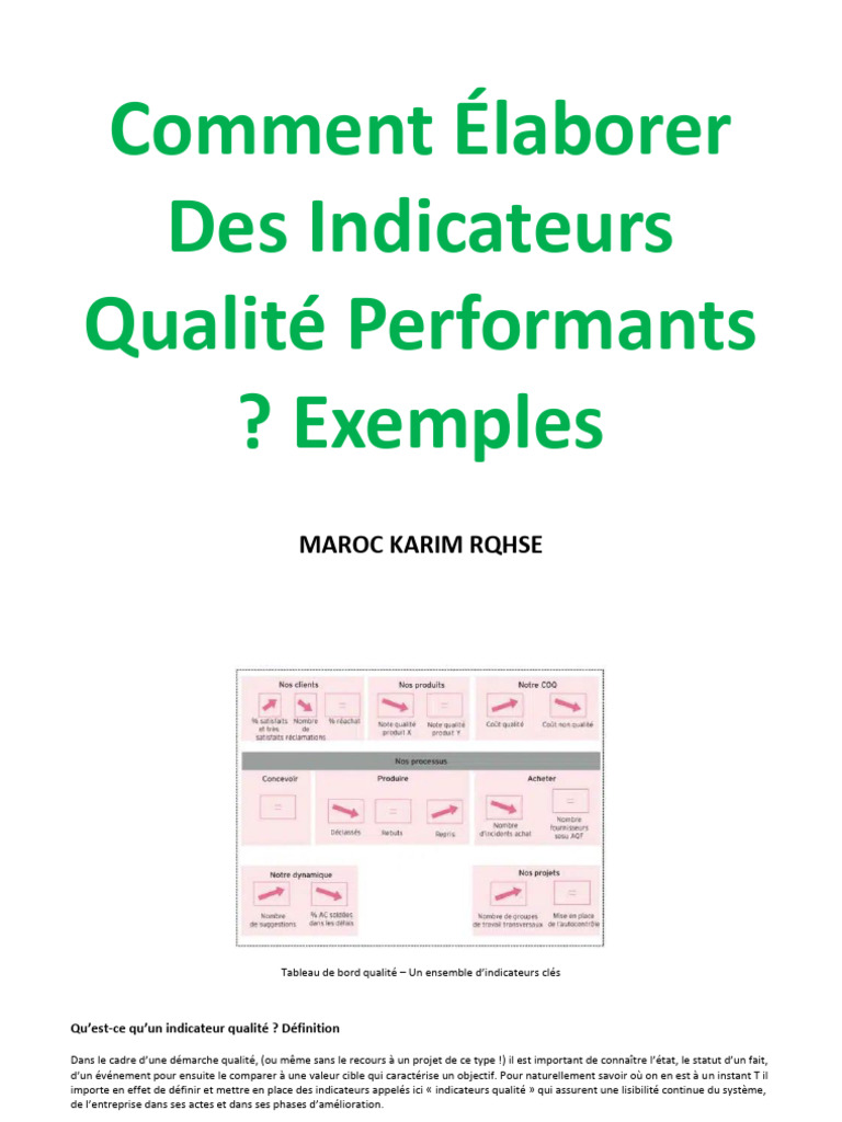 Indicateurs Qualité Performants : Guide et Exemples | PDF | Système de management de la qualité ...