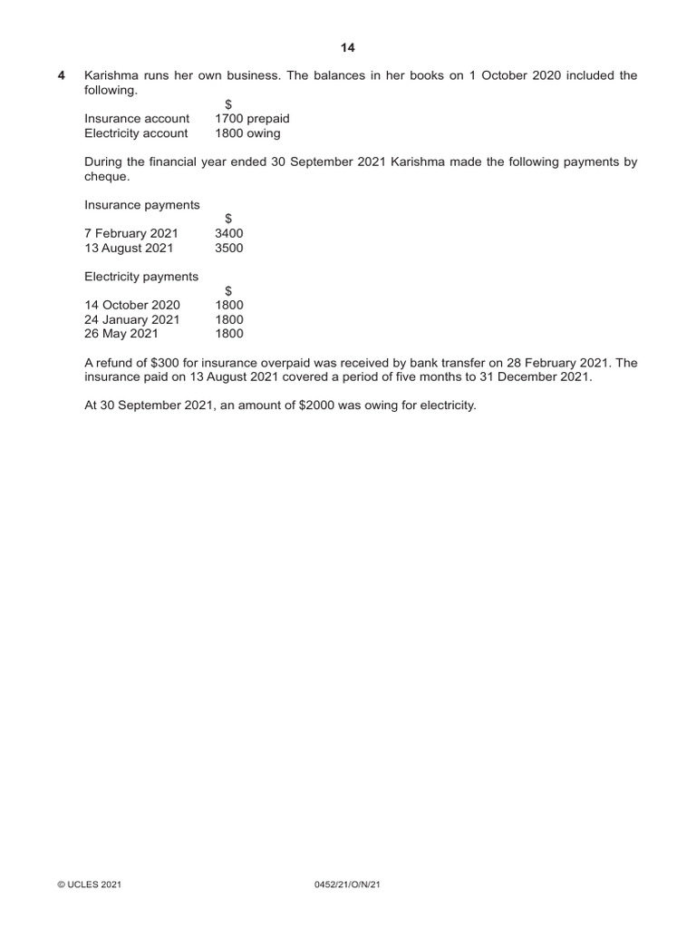 IGCSE Accounting 0452 - 21 Paper 2 Structured Written Paper Oct - Nov ...