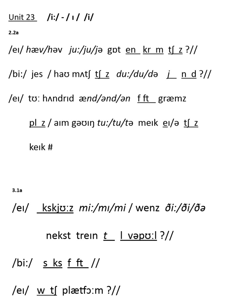 Fonología I, 2022, Transcriptions Unit 23 | PDF
