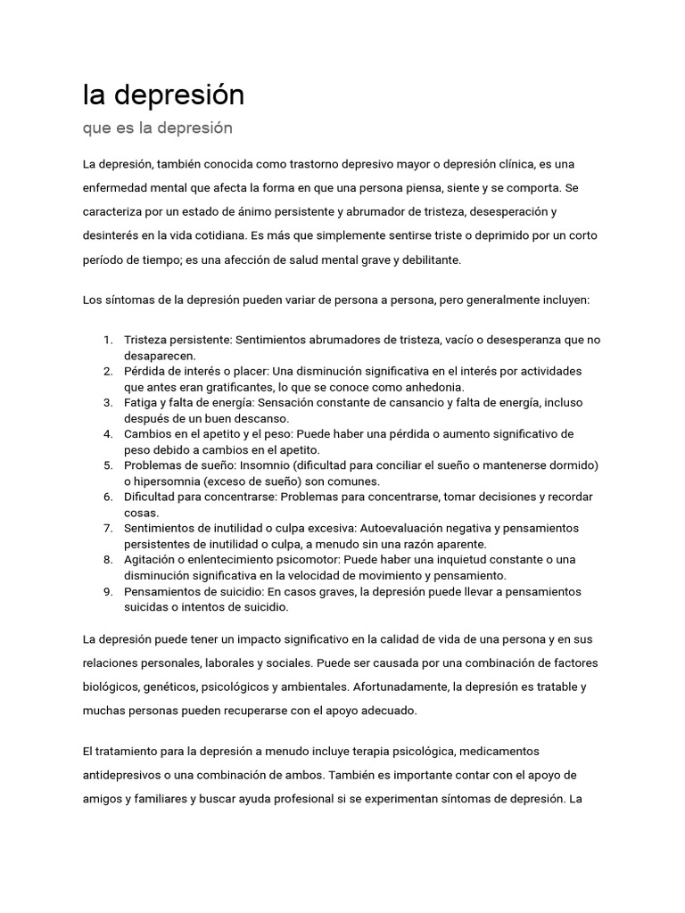 Comprendiendo la depresión endógena | PDF | Trastorno depresivo mayor ...