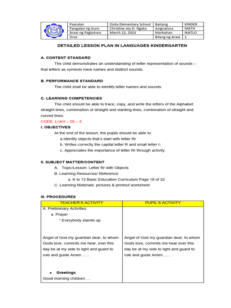 LESSON-PLAN-LETTER-Rr-1 | PDF | Behavior Modification | Human Communication
