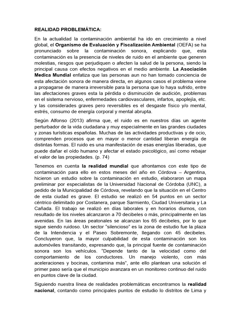 Realidad Problemática Contaminacion Sonora | PDF | Contaminación | ruido
