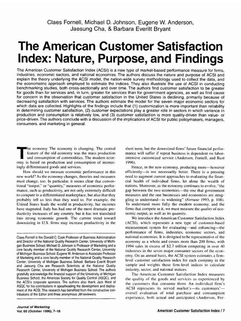 American Customer Satisfaction Index Explained | PDF | Customer Satisfaction | Economies