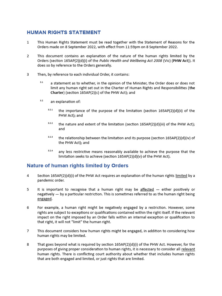 Human Rights Statement - 8 September 2022 | PDF | Detention ...