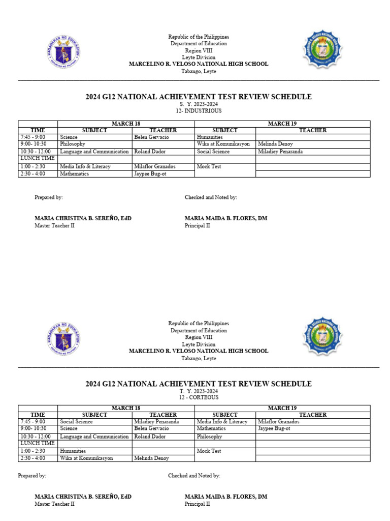 Nat Review Schedule | PDF | Observation | Inquiry