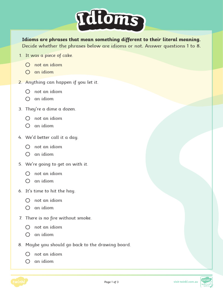 Idioms Quiz for Grades 5-6 | PDF | Idiom