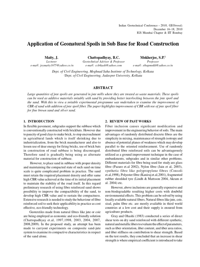 Application of Geonatural Spoils in Sub Base For Road Construction ...