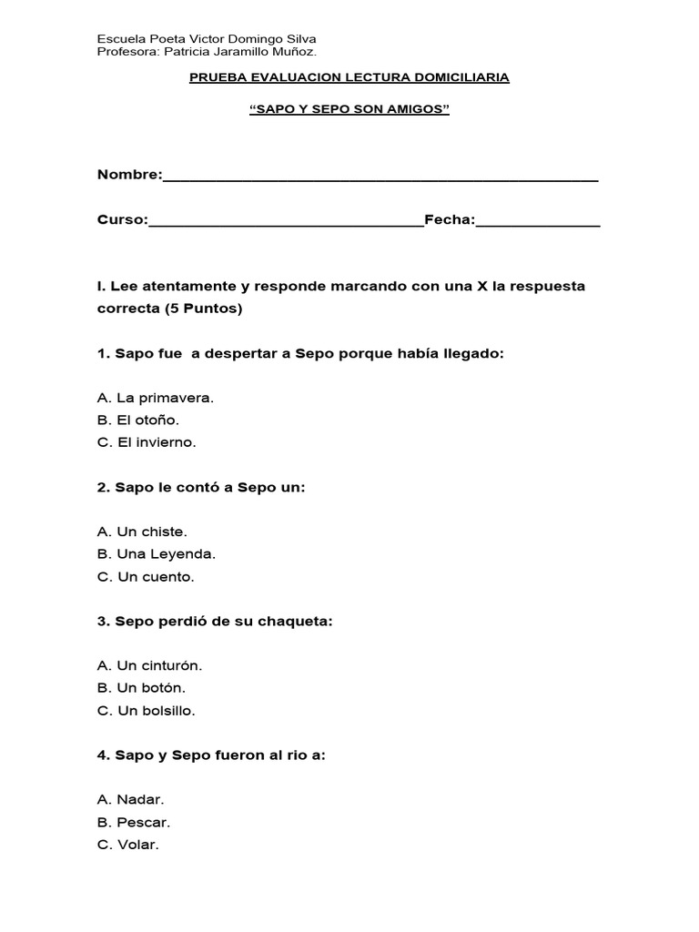 SAPO Y SEPO SON AMIGOS PRUEBA | PDF
