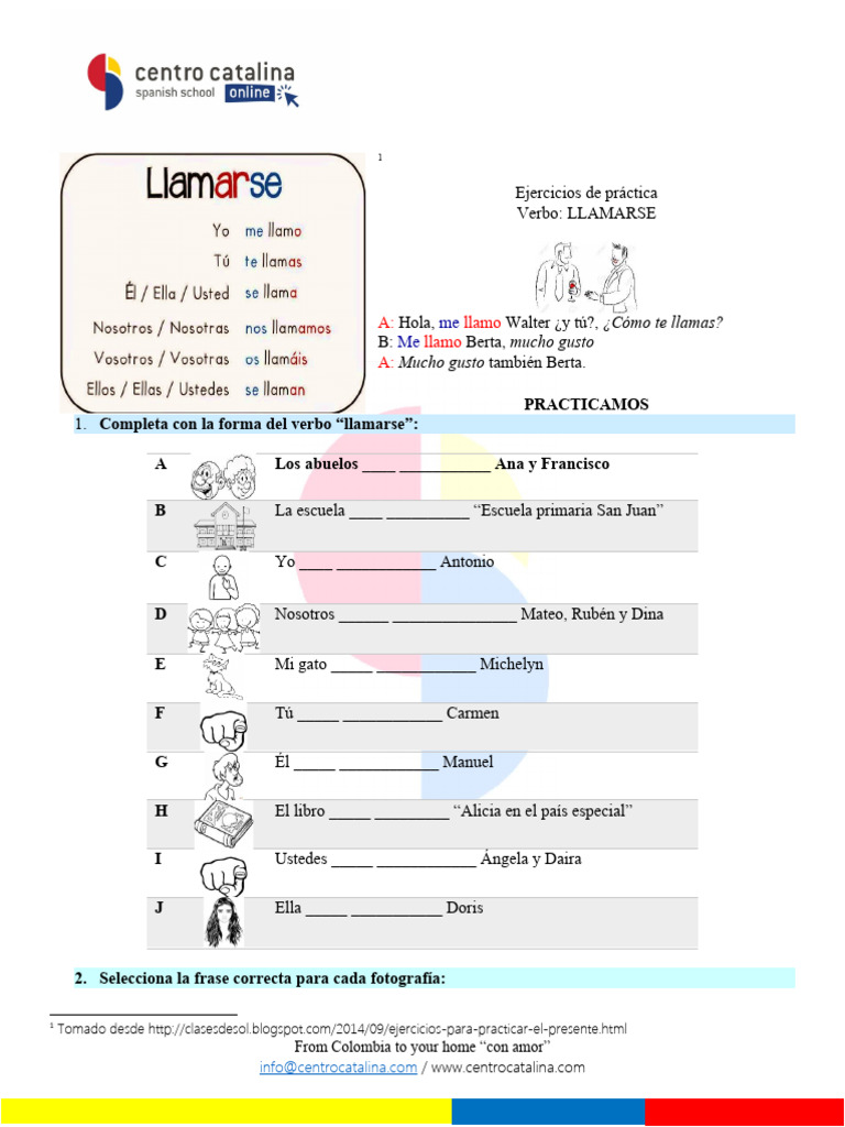 Ejercicios de Práctica del Verbo "Llamarse" | PDF