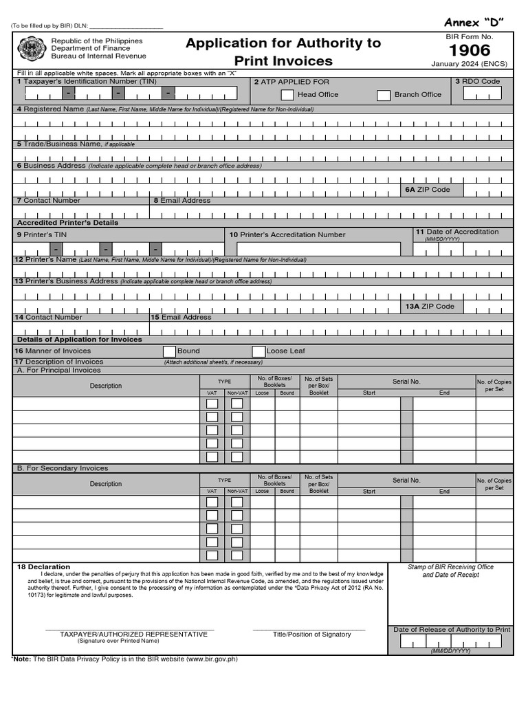 1906 Authority To Print | PDF | Invoice | Printer (Computing)