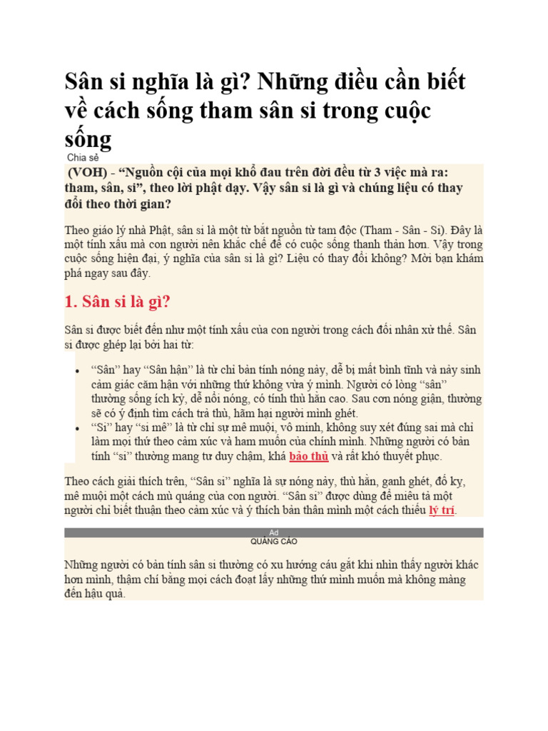 Sân Si Nghĩa Là Gì | PDF