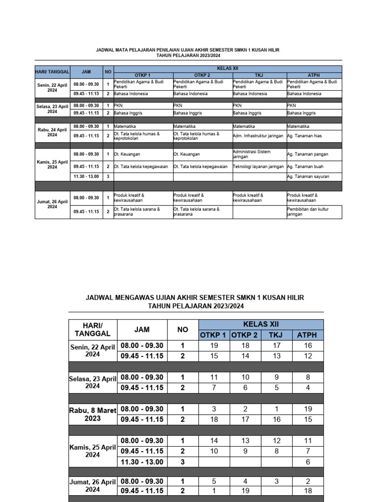 Jadwal Uas 2022-2023 | PDF
