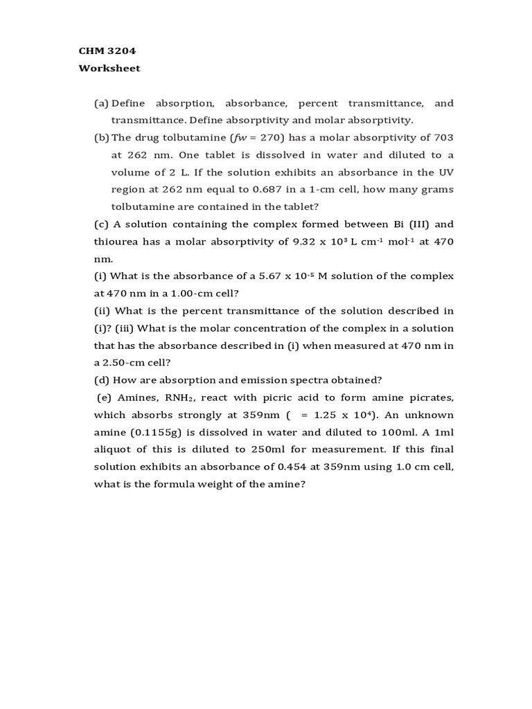 CHM 3204 Worksheet | PDF