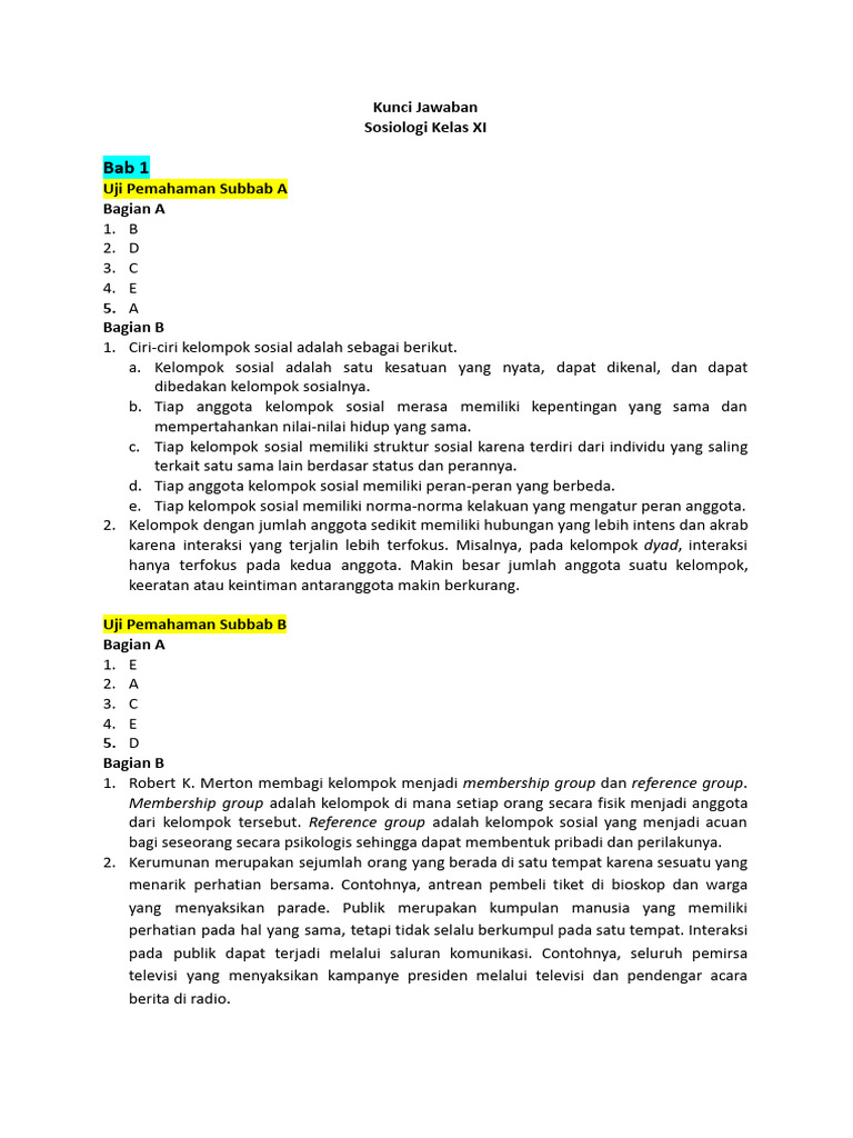KJ - Sosiologi Kelas 11 | PDF