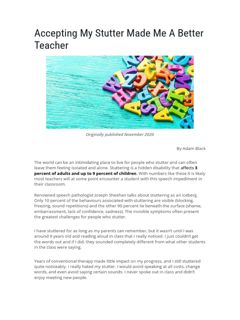 Accepting My Stutter Made Me A Better Teacher | PDF | Stuttering ...