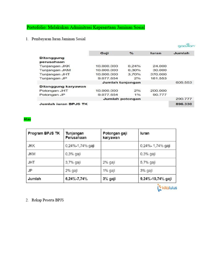 Portofolio Melakukan Adminitrasi Kepesertaan Jaminan Sosial | PDF