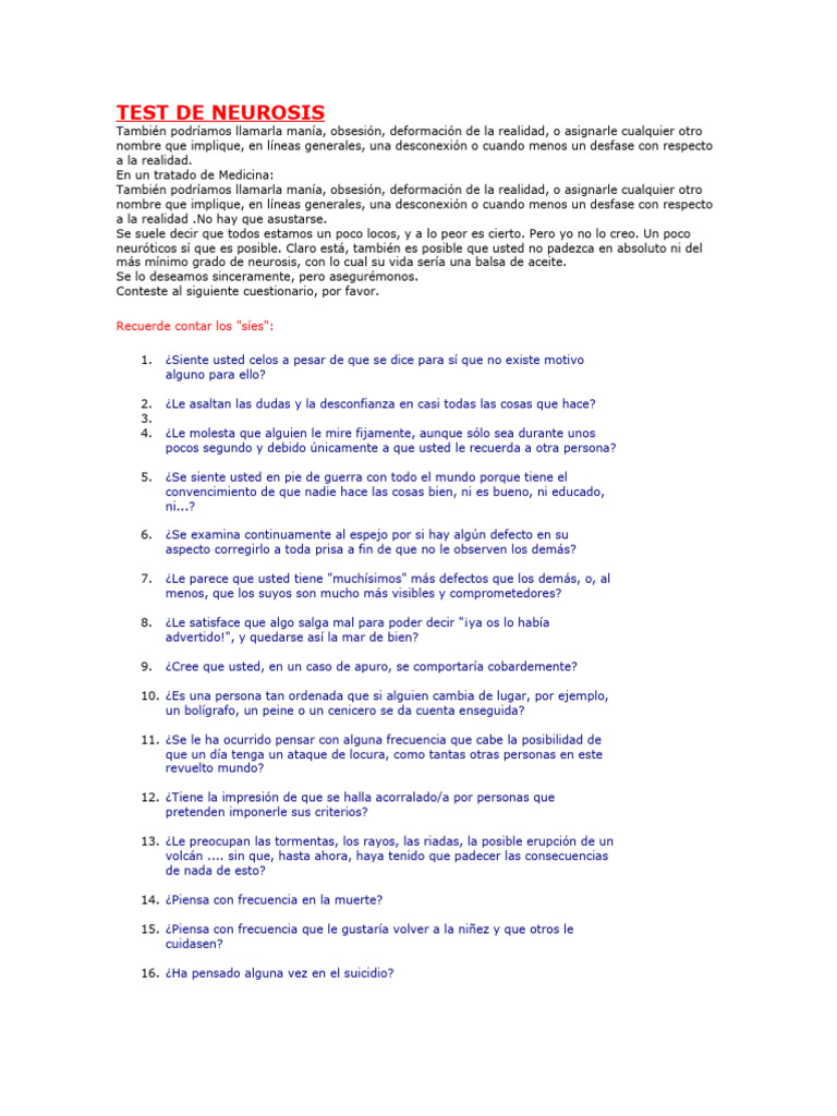 Test de Neurosis | PDF | Neurosis