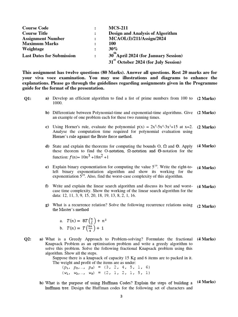 MCS 211 | PDF | Time Complexity | Dynamic Programming