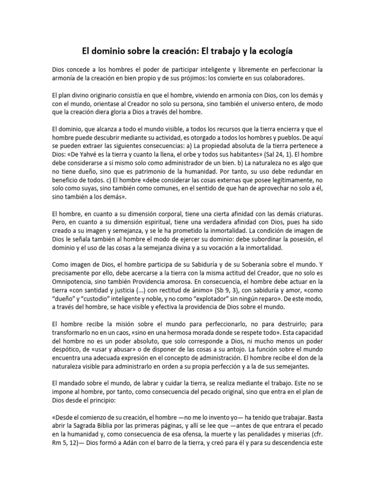 II3 El Dominio Sobre La Creación. El Trabajo. La Ecología | PDF | Dios ...
