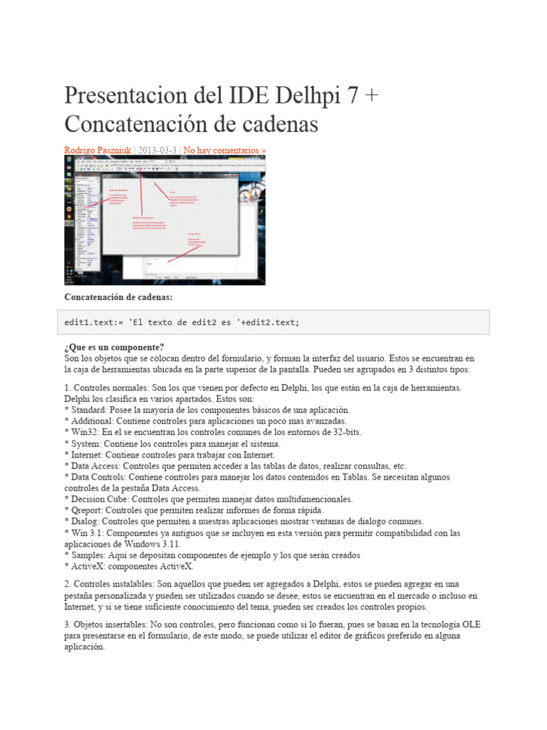 Presentacion Del IDE Delhpi 7 | PDF | Entorno de desarrollo integrado | Software de la aplicacion