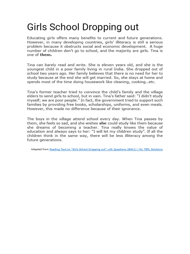Challenges of Girls' School Dropout | PDF