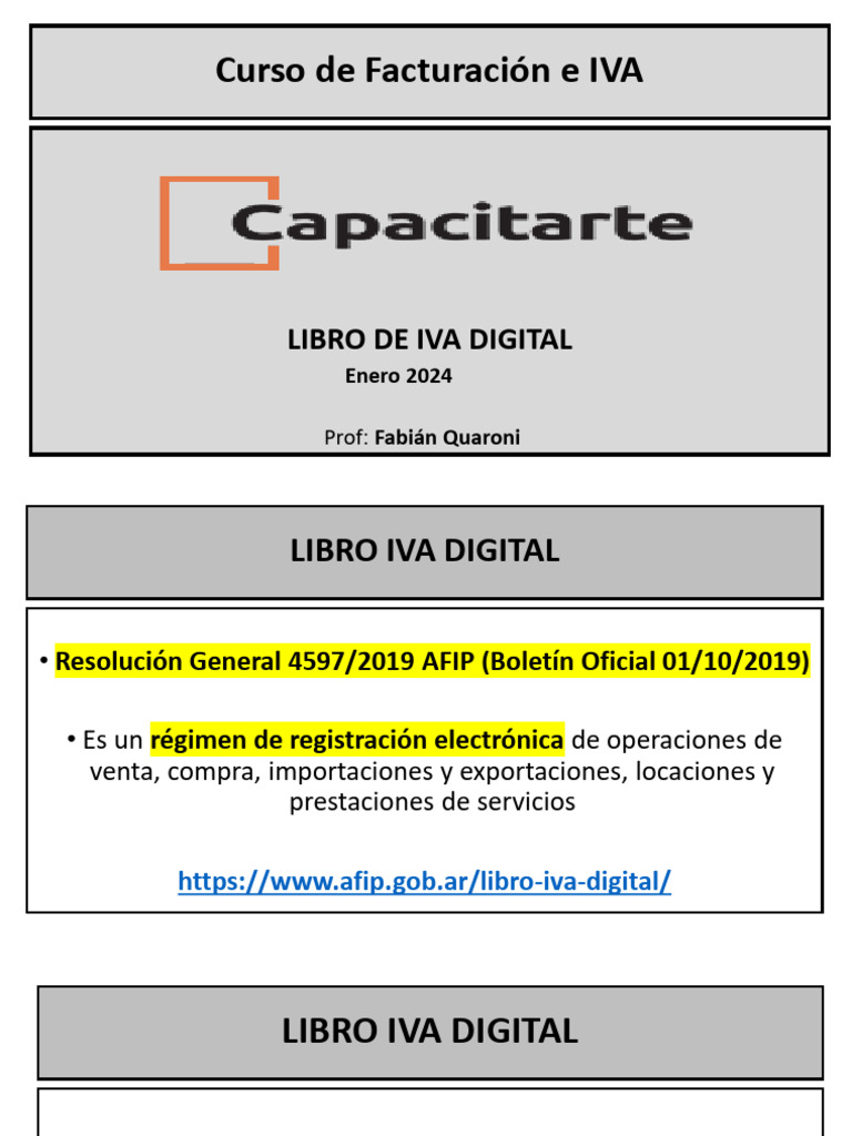 Libro de IVA Digital - Curso Fac e IVA | PDF | Impuesto al valor ...