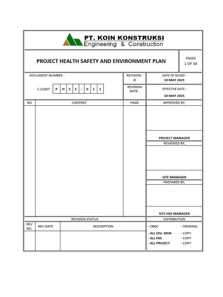 Project HSE Plan C-21007 (Rev. 0) | PDF | Risk | Safety