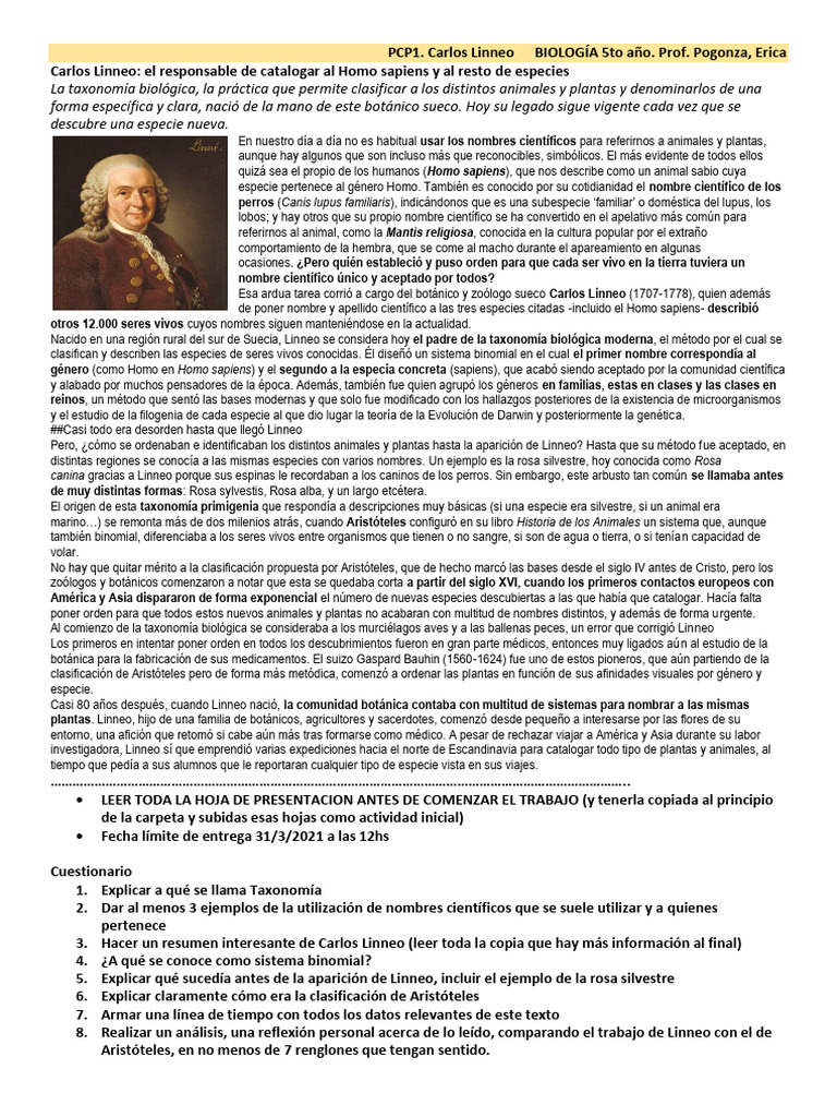 (Template) 01 PCP BLG5 Carlos Linneo | PDF | Especies | Humano