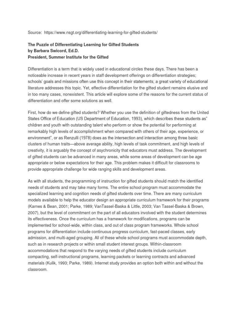 The Puzzle of Differentiating Learning For Gifted Students | PDF ...