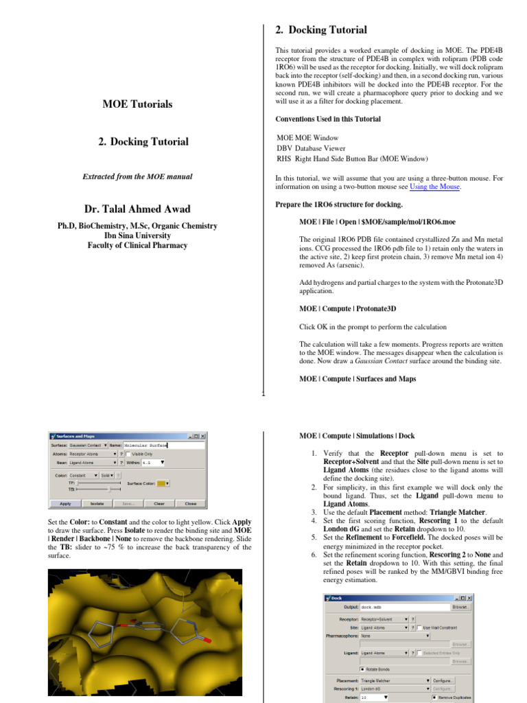 MOE - DockingTutorial | PDF | Docking (Molecular) | Chemistry