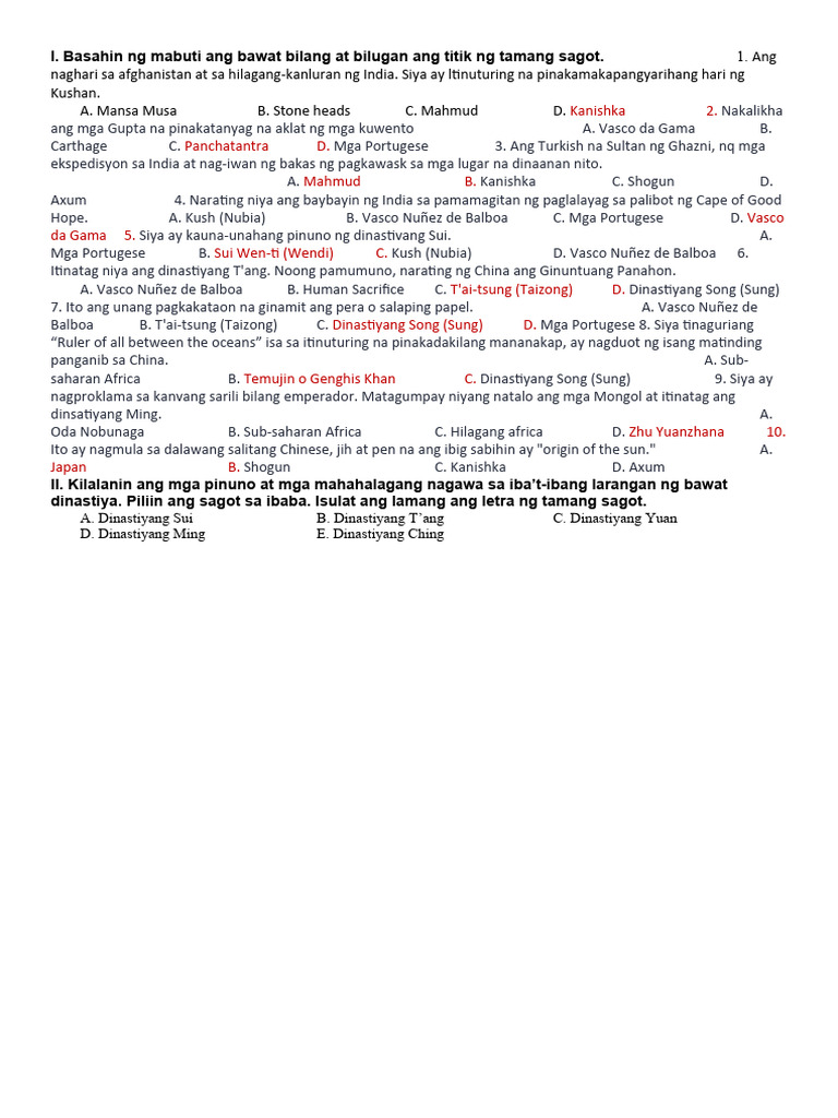 mga dinastiya ng China grade 8 | PDF