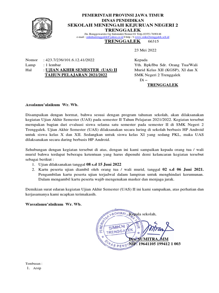 Surat Edaran UAS | PDF