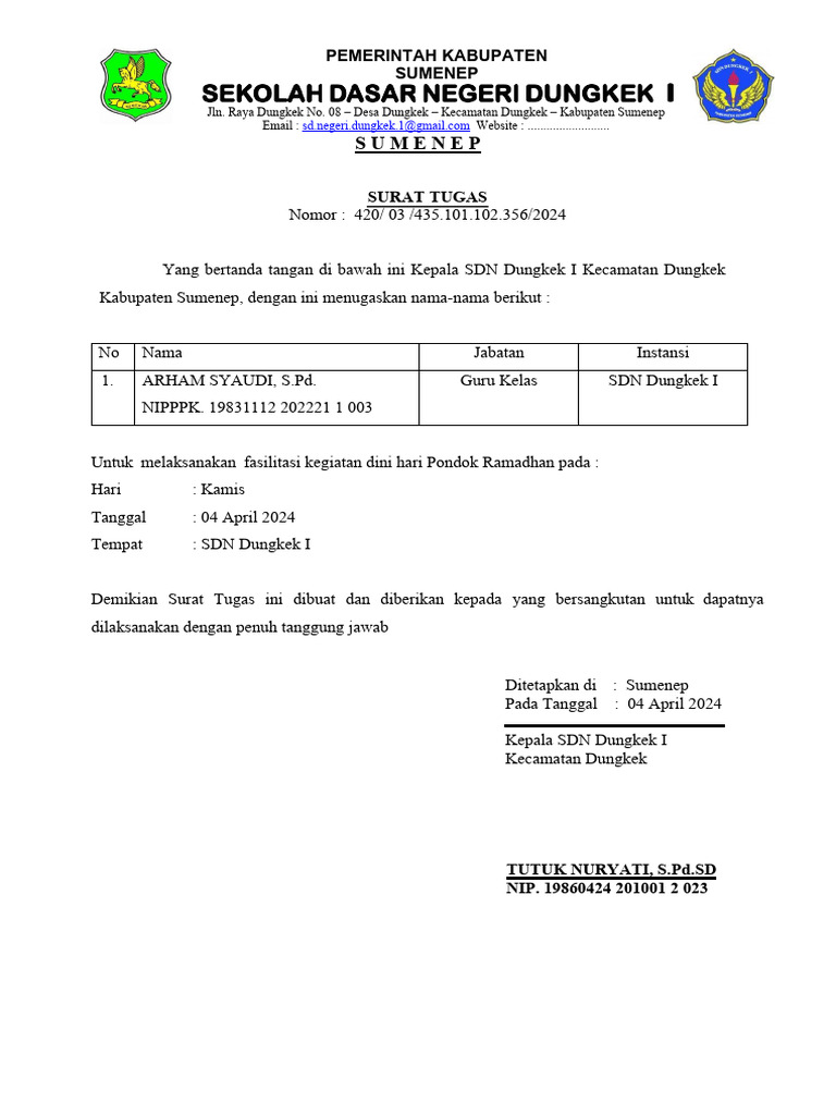 SURAT TUGAS PONDOK RAMADHAN-Arham | PDF