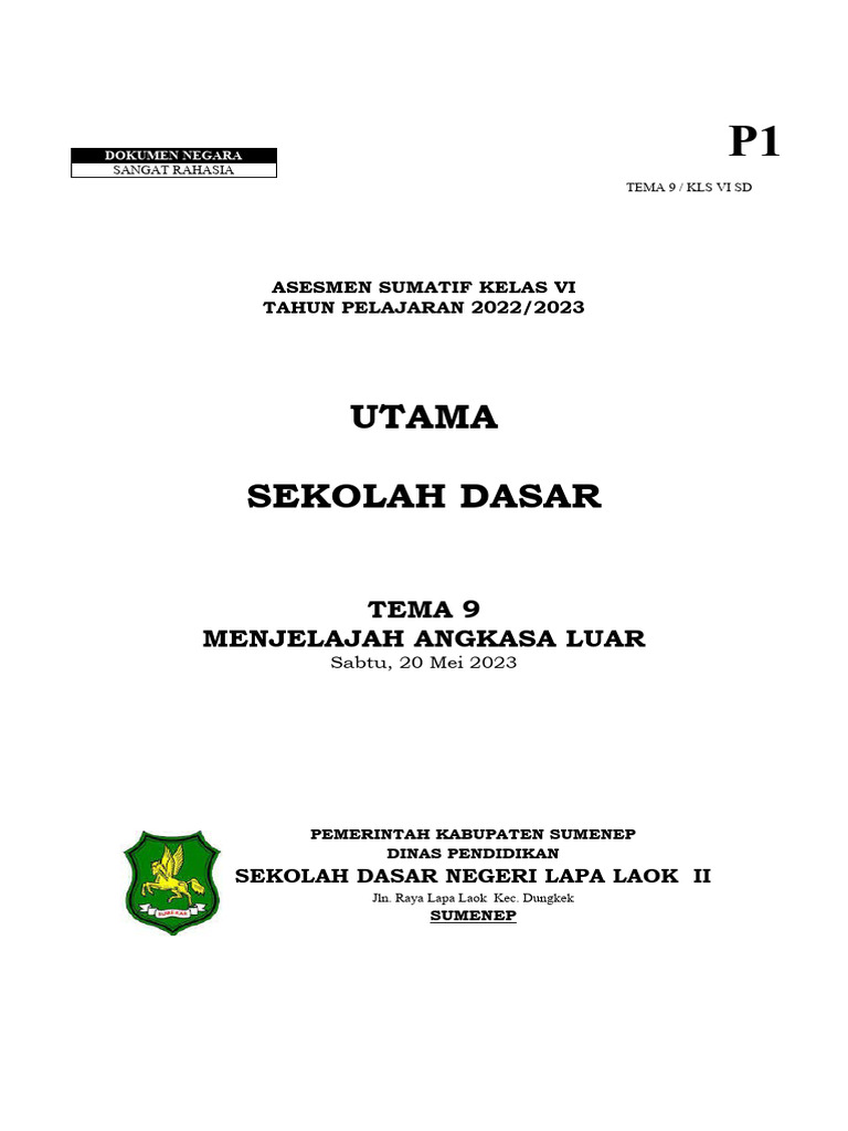 SOAL PAS KELAS 6 TEMA 9 | PDF
