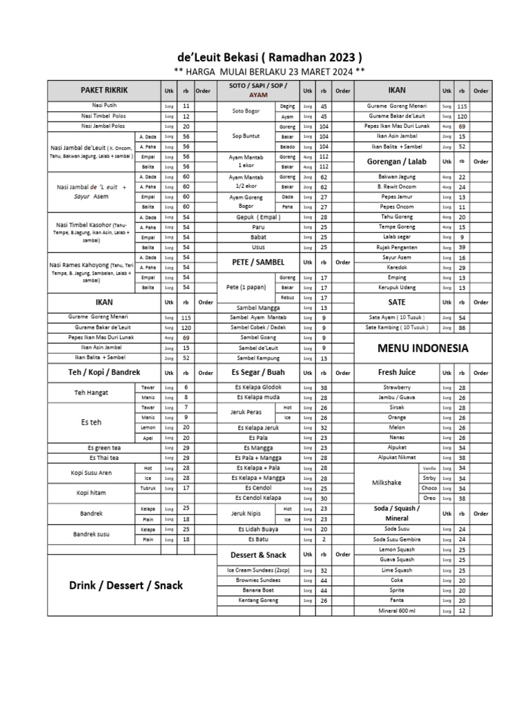 Menu De'Leuit Bekasi Ramadhan 2024 | PDF