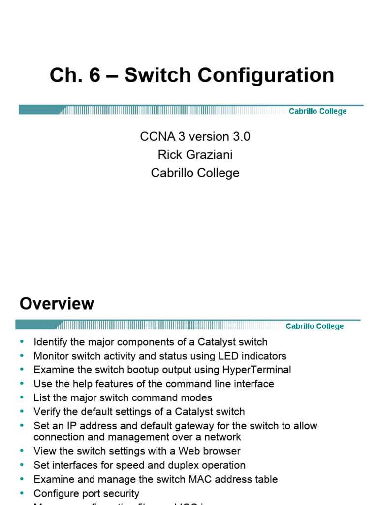 03 Ccna3 Mod6 Switchconfiguration Pdf Network Switch Command Line Interface