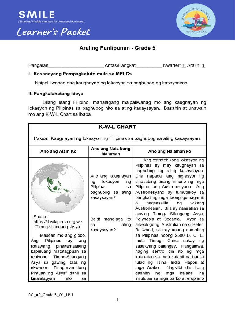 AP 5 - SMILE Learner - S Packet - Q1 - Week 1 | PDF