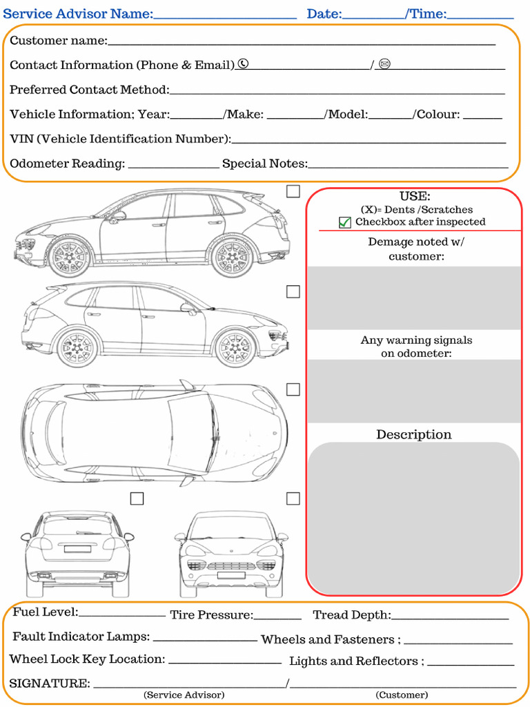 Service Advisor Walk Around Sheet - Bruno Souza | PDF