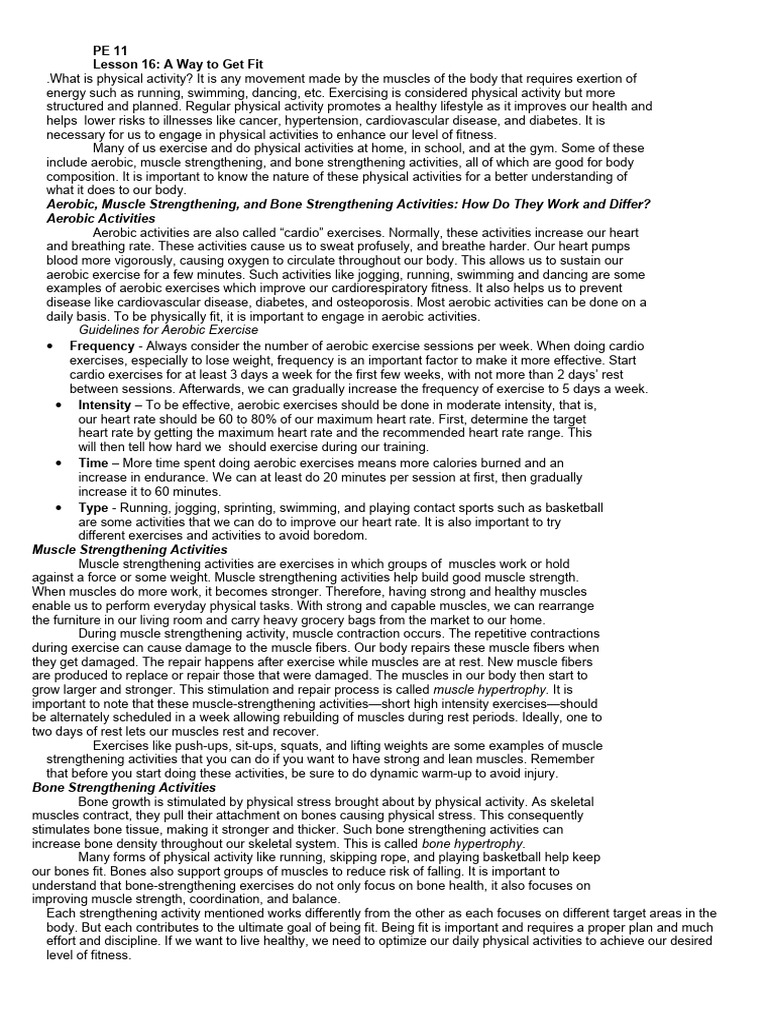 Instructional Module in PE 11 4Q Lesson 16 | PDF | Aerobic Exercise ...