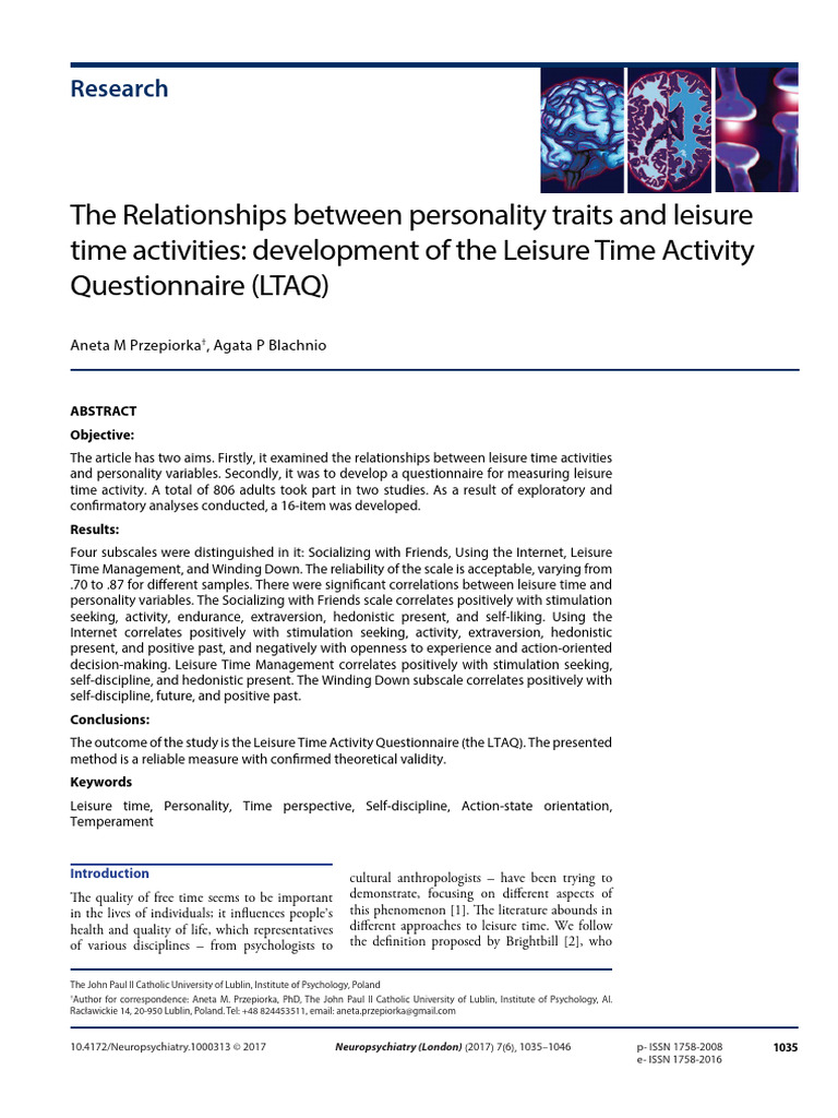 Personality Traits and Leisure Activities | PDF | Extraversion And ...