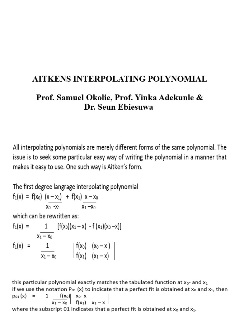Aitkens Interpolating Polynomial | PDF | Interpolation | Polynomial Aitkens Interpolating Polynomial | PDF | Interpolation | Polynomial