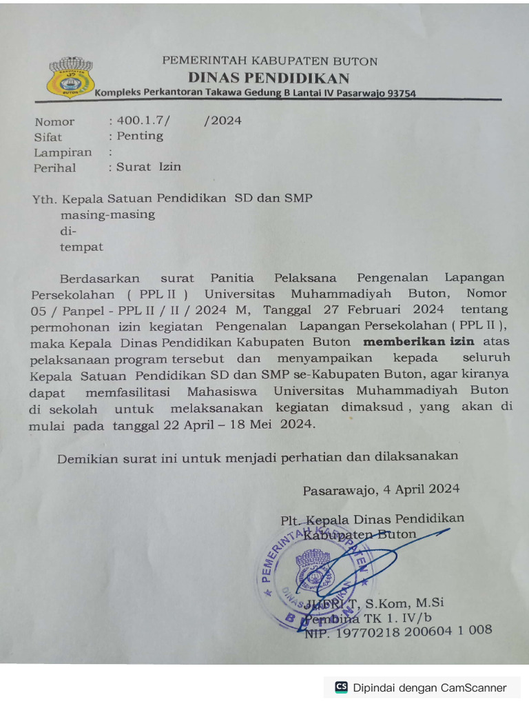 Surat Izin PPL Mahasiswa UMB | PDF