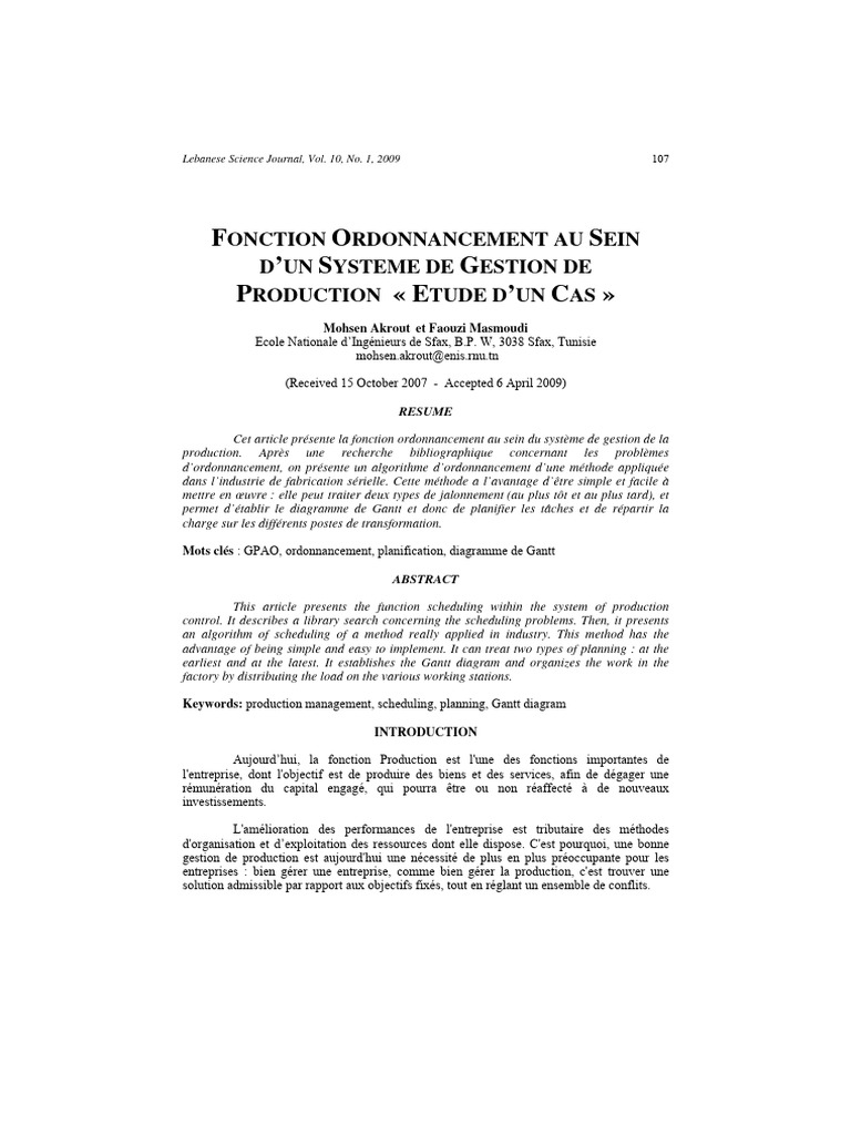 Optimisation de l'ordonnancement en production | PDF | Optimisation ...