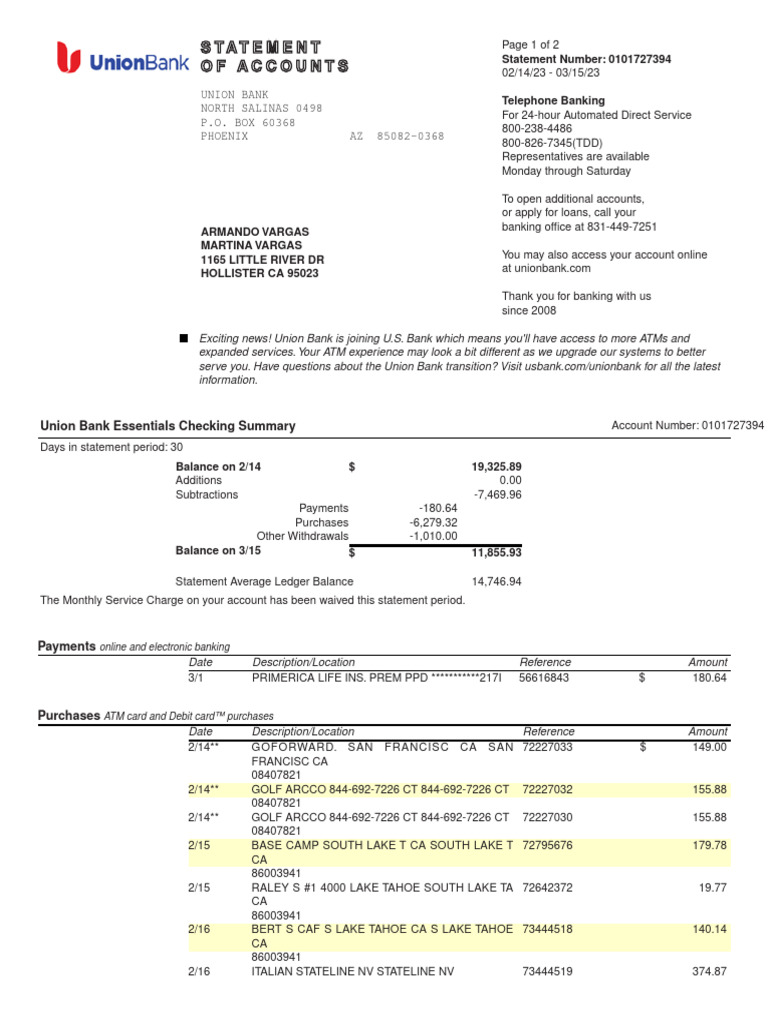 EStatement Union Bank 4:21:2023 | PDF | Banks | Automated Teller Machine