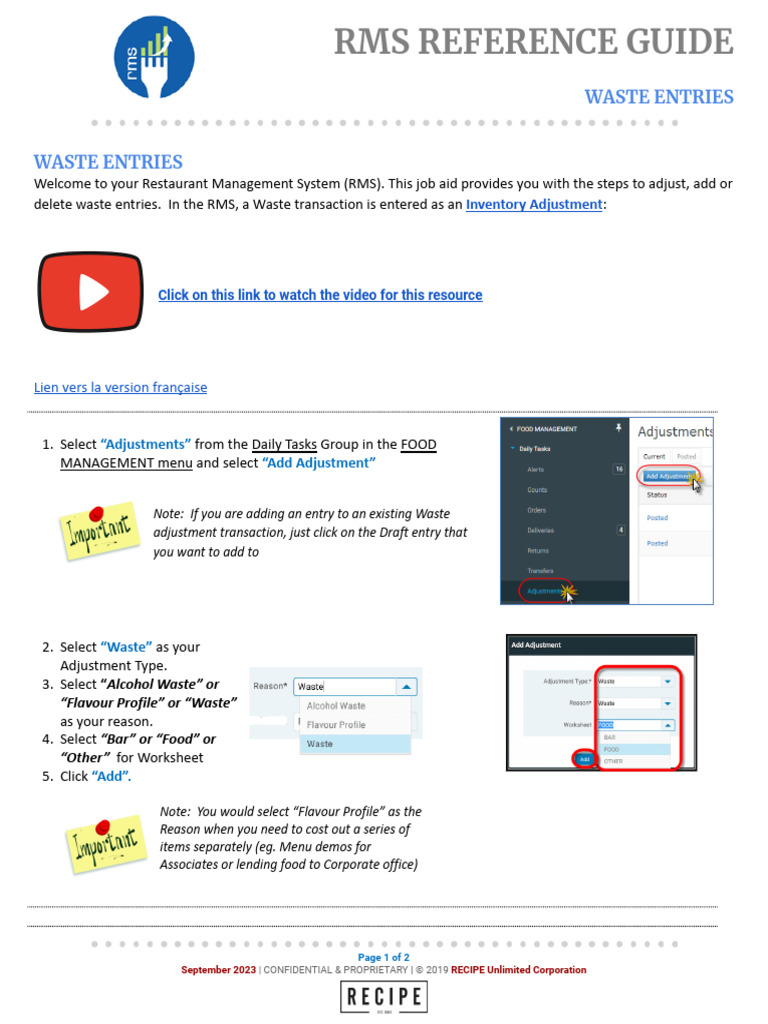 RMS - Inventory - Waste Entries | PDF