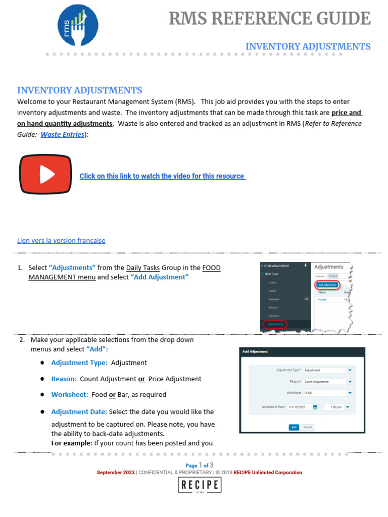 RMS - Inventory - Inventory Adjustments | PDF | Menu | Inventory RMS - Inventory - Inventory Adjustments | PDF | Menu | Inventory