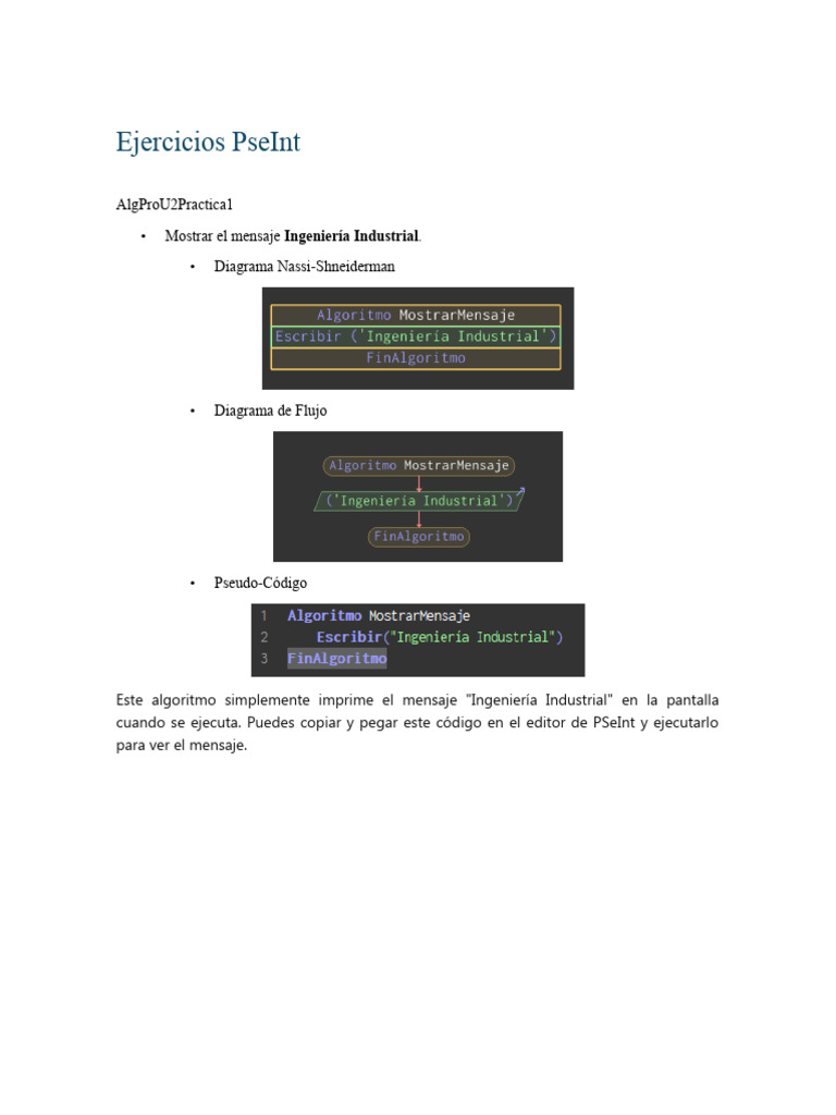 Ejercicios PseInt | Descargar gratis PDF | Algoritmos | Pi